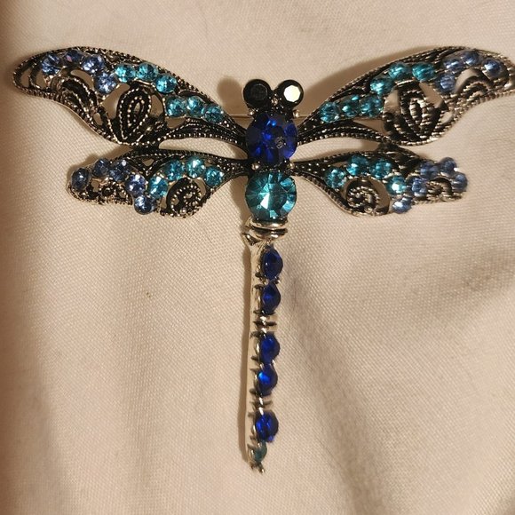 Jewelry | Aquamarine And Royal Blue Rhinestones Dragonfly Brooch | Poshmark